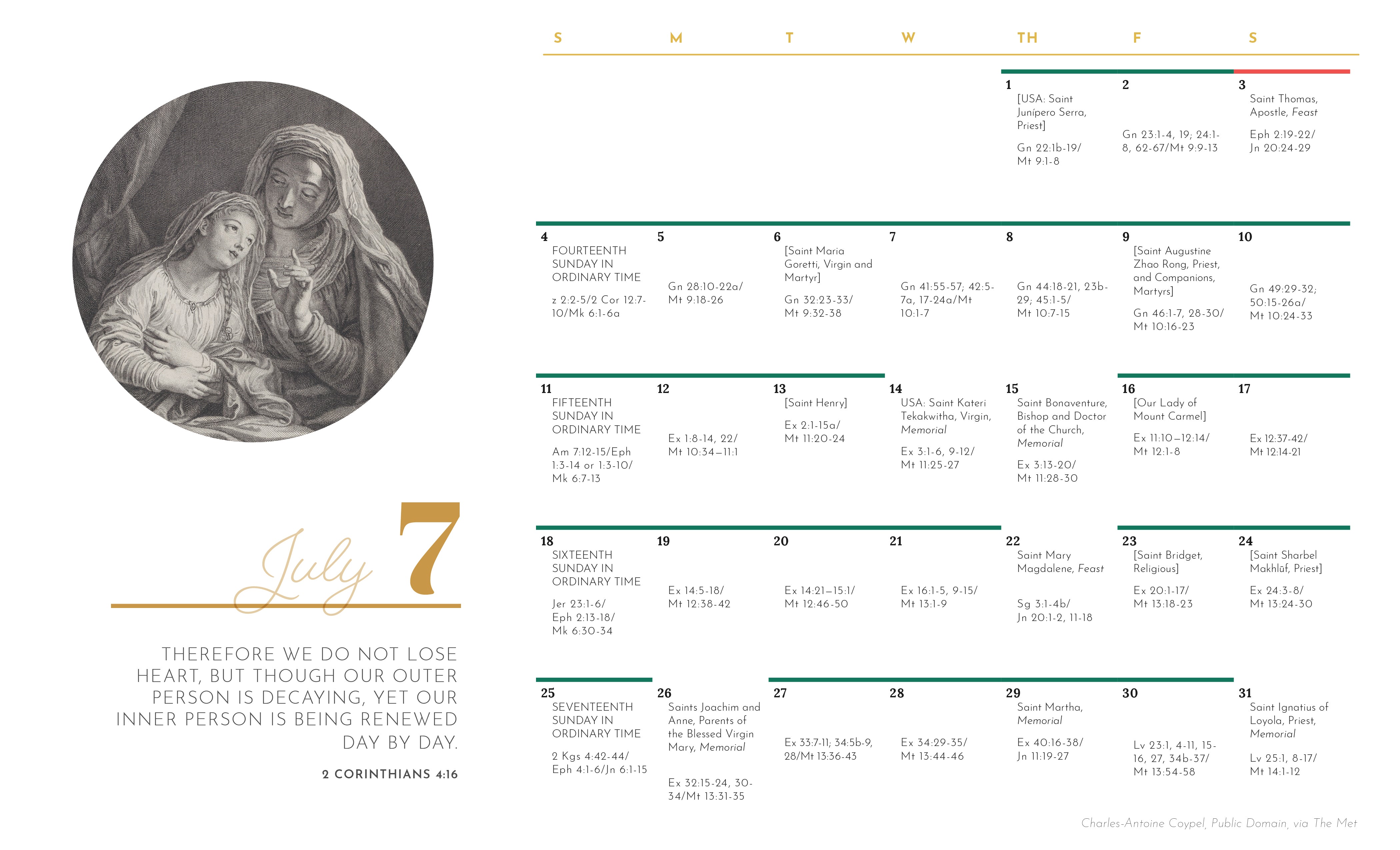 July Liturgical Calendar Download – Telos Art Catholic Jewelry