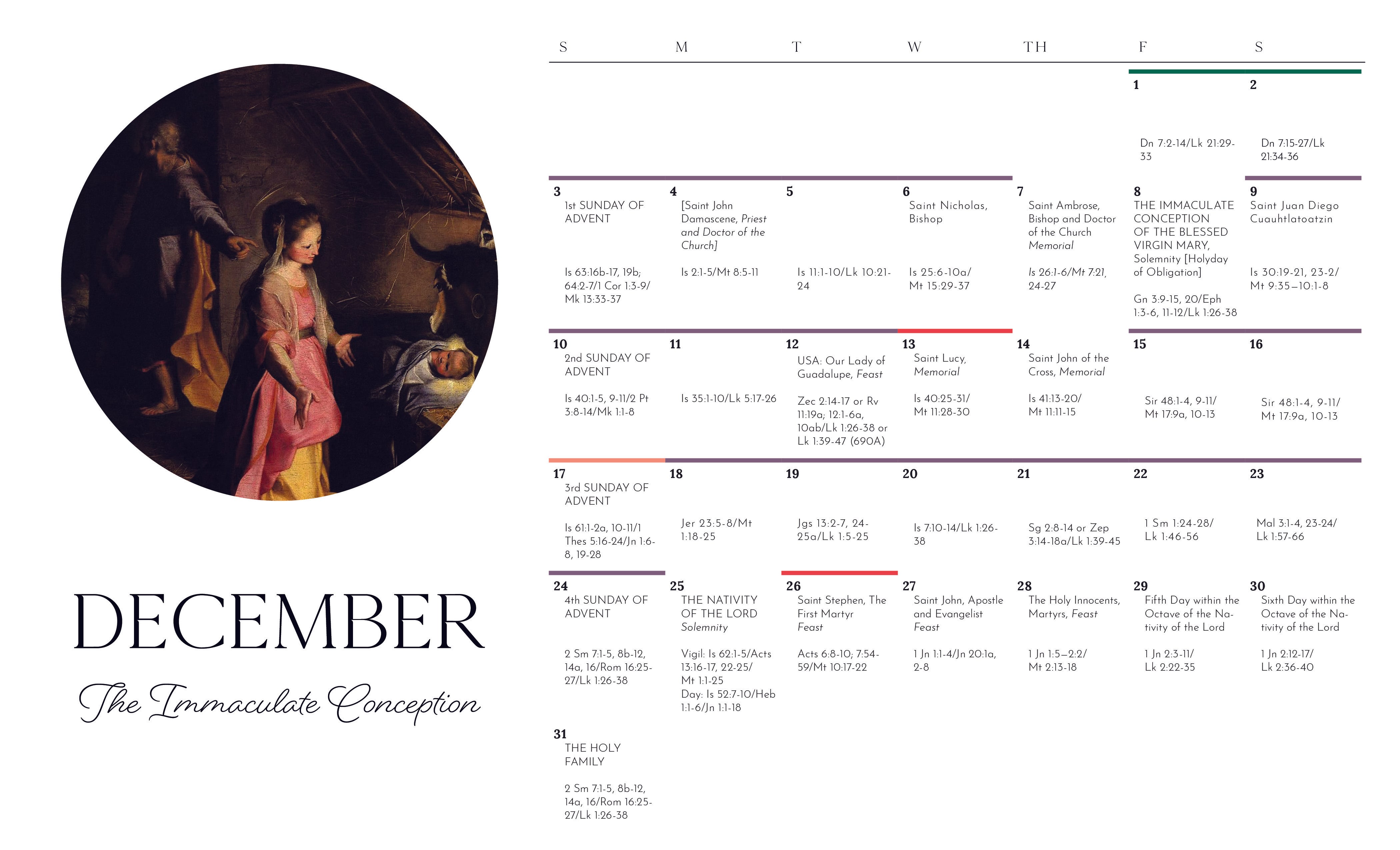 December 2023 Liturgical Calendar – Telos Art Catholic Jewelry