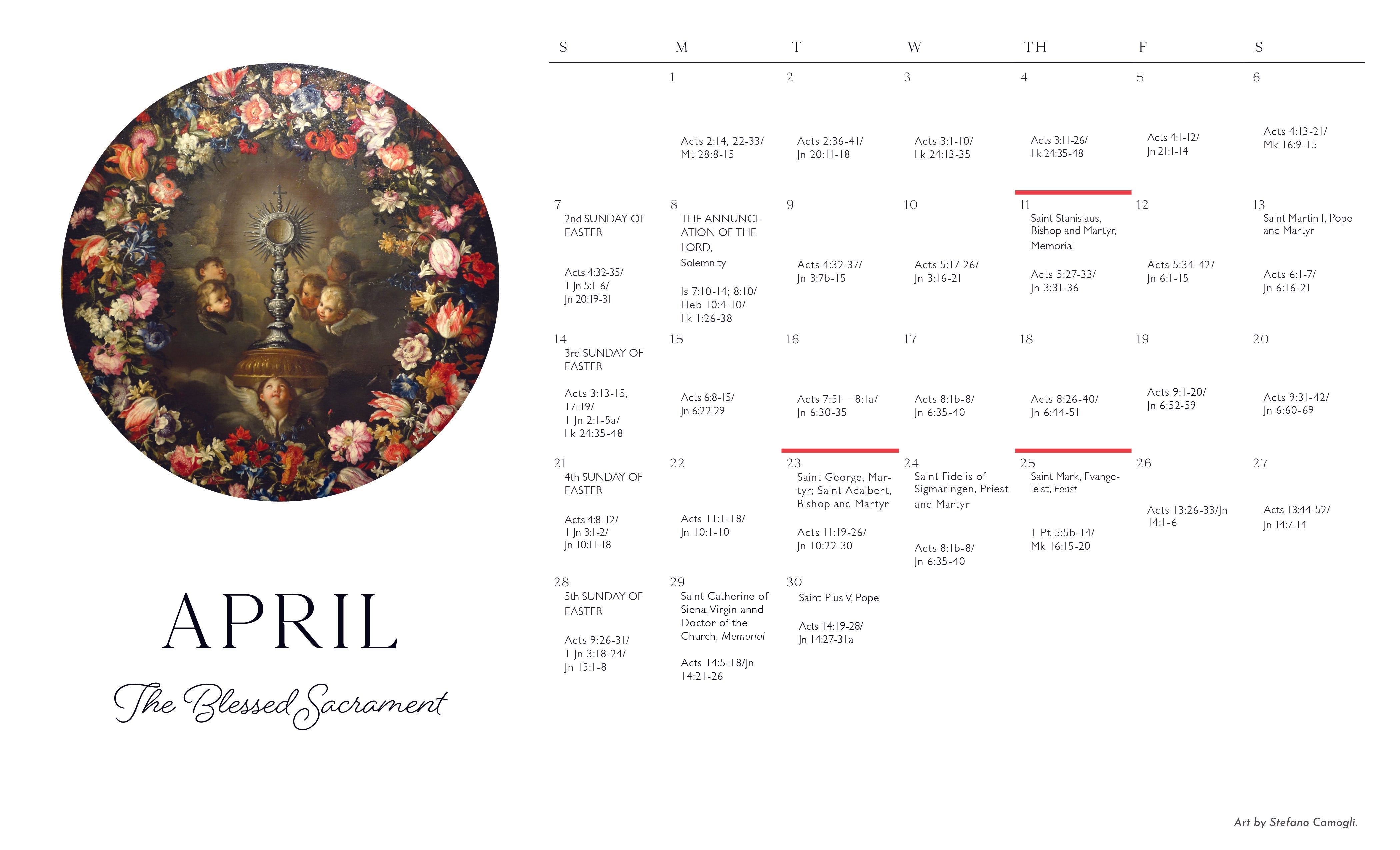 April 2024 Liturgical Calendar – Telos Art Catholic Jewelry