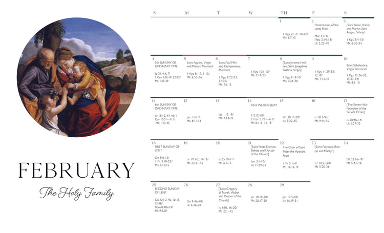 February 2024 Liturgical Calendar – Telos Art Catholic Jewelry